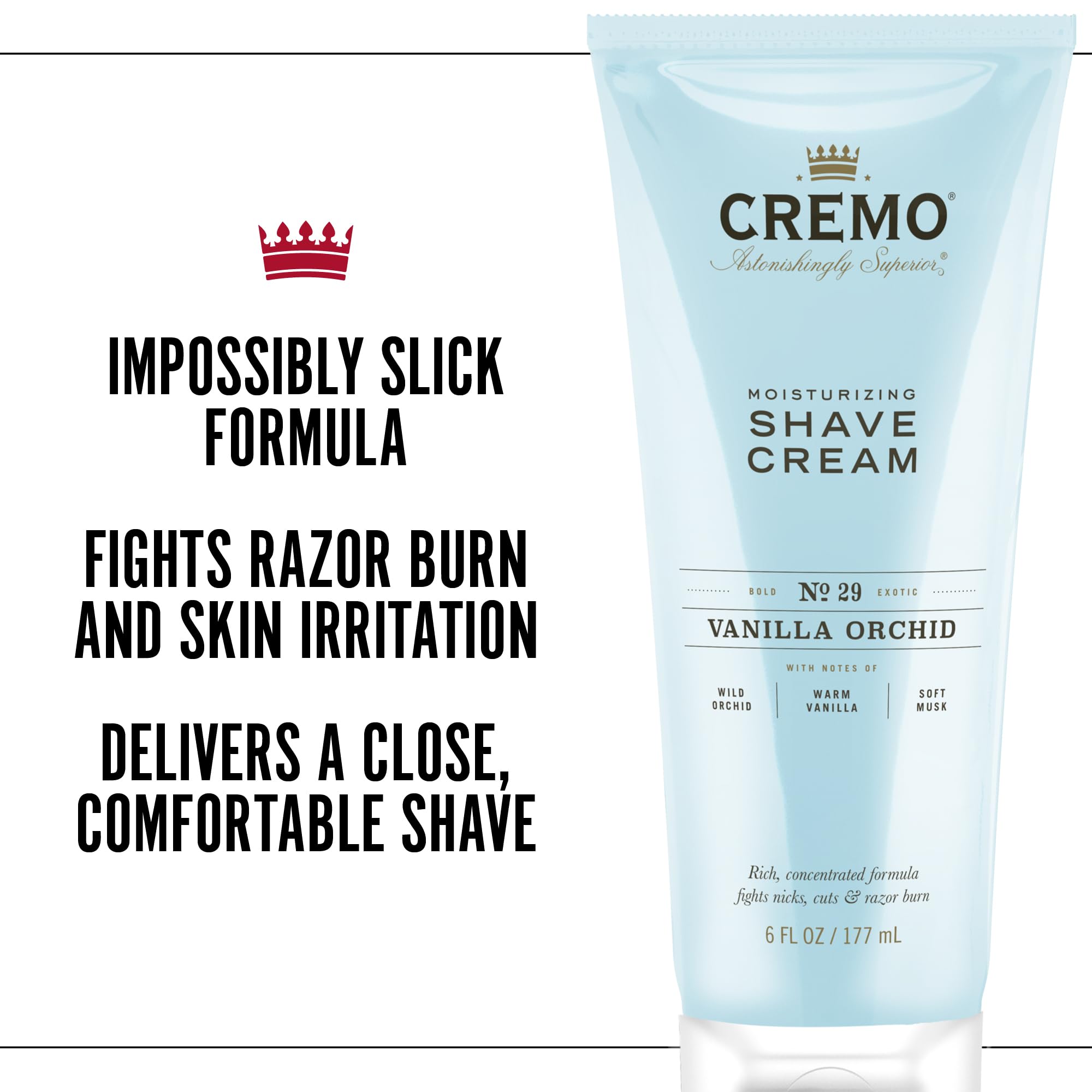 Cremo Vanilla Orchid Moisturizing Shave Cream, Astonishingly Superior Ultra-Slick Shaving Cream for Women Fights Nicks, Cuts and Razor Burn, 6 Fl Oz