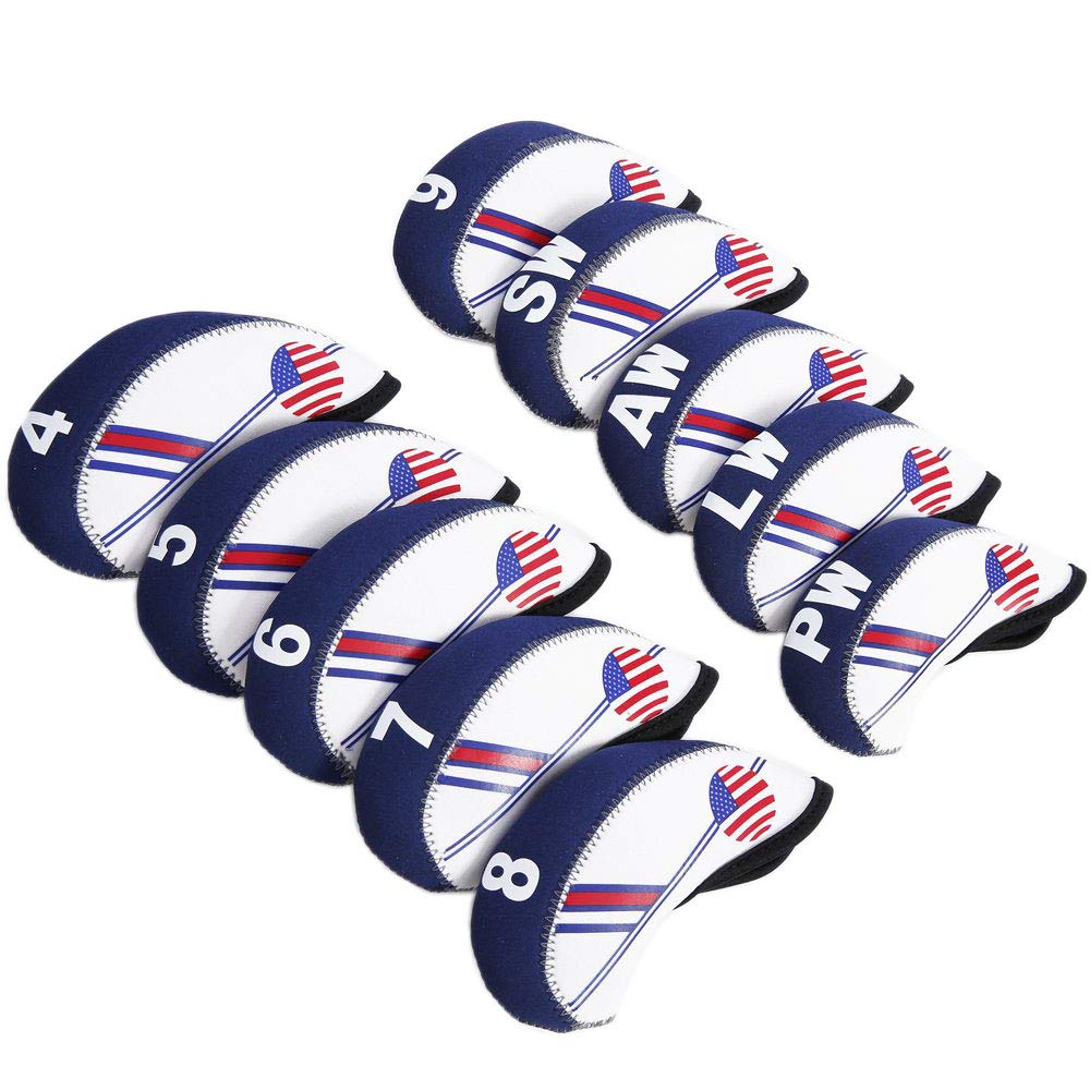 Dark Horse Golf White & Blue US Flag Neoprene Golf Club Head Cover Wedge Iron Protective Headcover For Titleist, Callaway, Ping, Taylormade, Cobra, Nike, Etc.