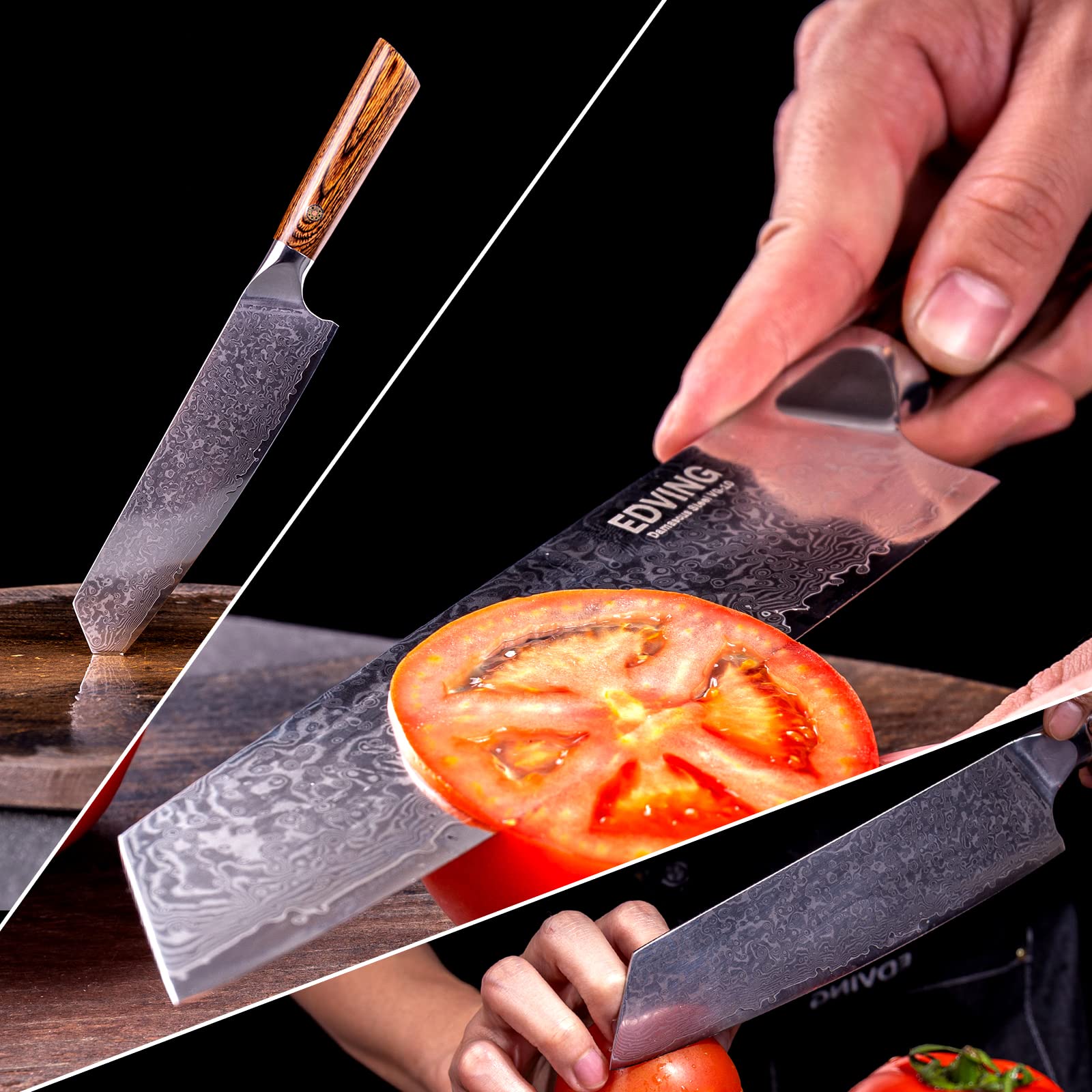 EDVING Chef Knife 8 Inch Damascus Japan VG-10 Super Stainless Steel Professional High Carbon Super Sharp Kitchen Cooking Knife, Ergonomic Color Wooden Handle Luxury Gift Box (8" Chef's Knife, Wood)