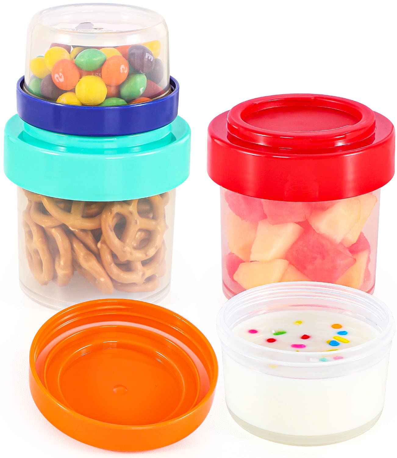 Caperci Leakproof Baby Food Containers, Freezer Safe, Dishwasher Safe, BPA Free, Airtight Stackable Small Snacks & Condiment Container with Lids, 4-Count(2 oz & 5 oz)