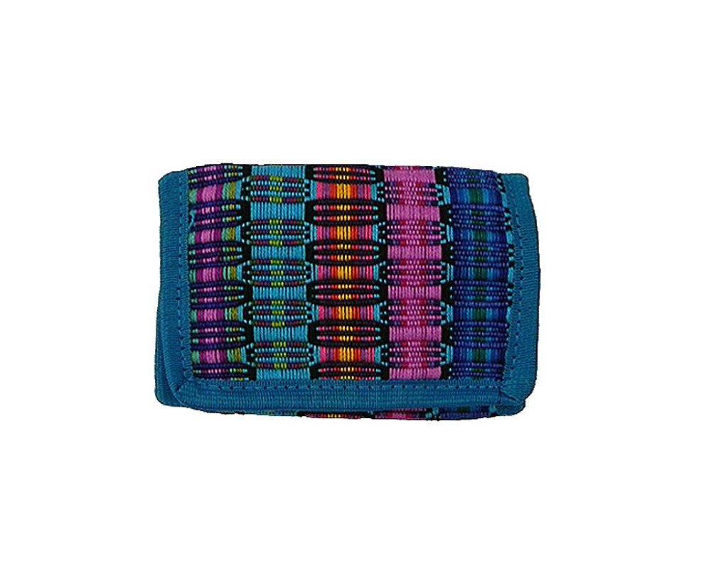 Mia Jewel Shop Multicolored Woven Striped Slim Soft Trifold Wallet Coin Purse with Card Slots - Womens Unisex Fashion Handmade Bags Boho Travel Accessories (Turquoise)