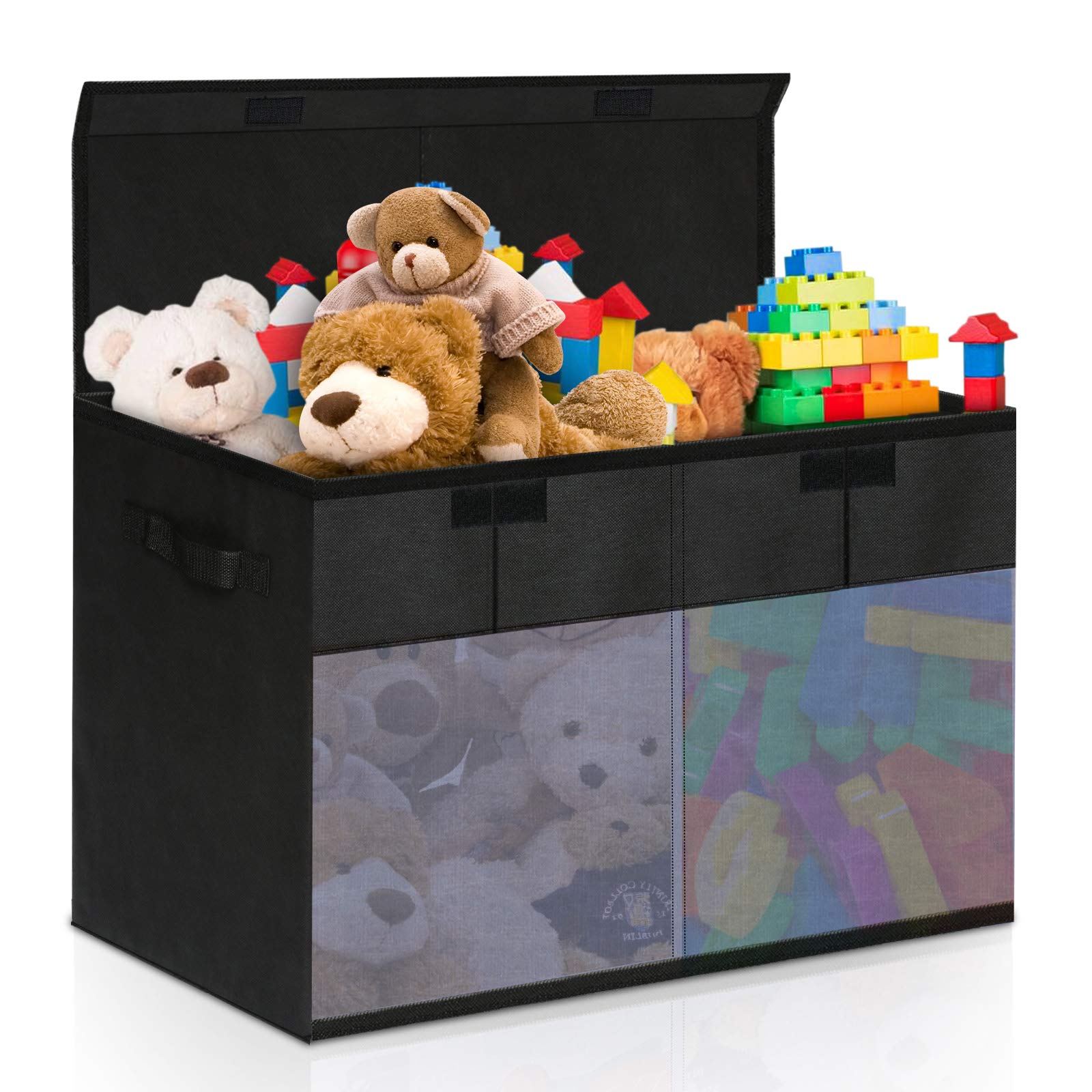 GARPROVM Organizer Chest Extra Large for Boys and Girls with Flip-Top Lid, Big Kids Box Chest, Foldable Fabric Storage Chest Organizer for Clothes Books Bedding (Visual Window)