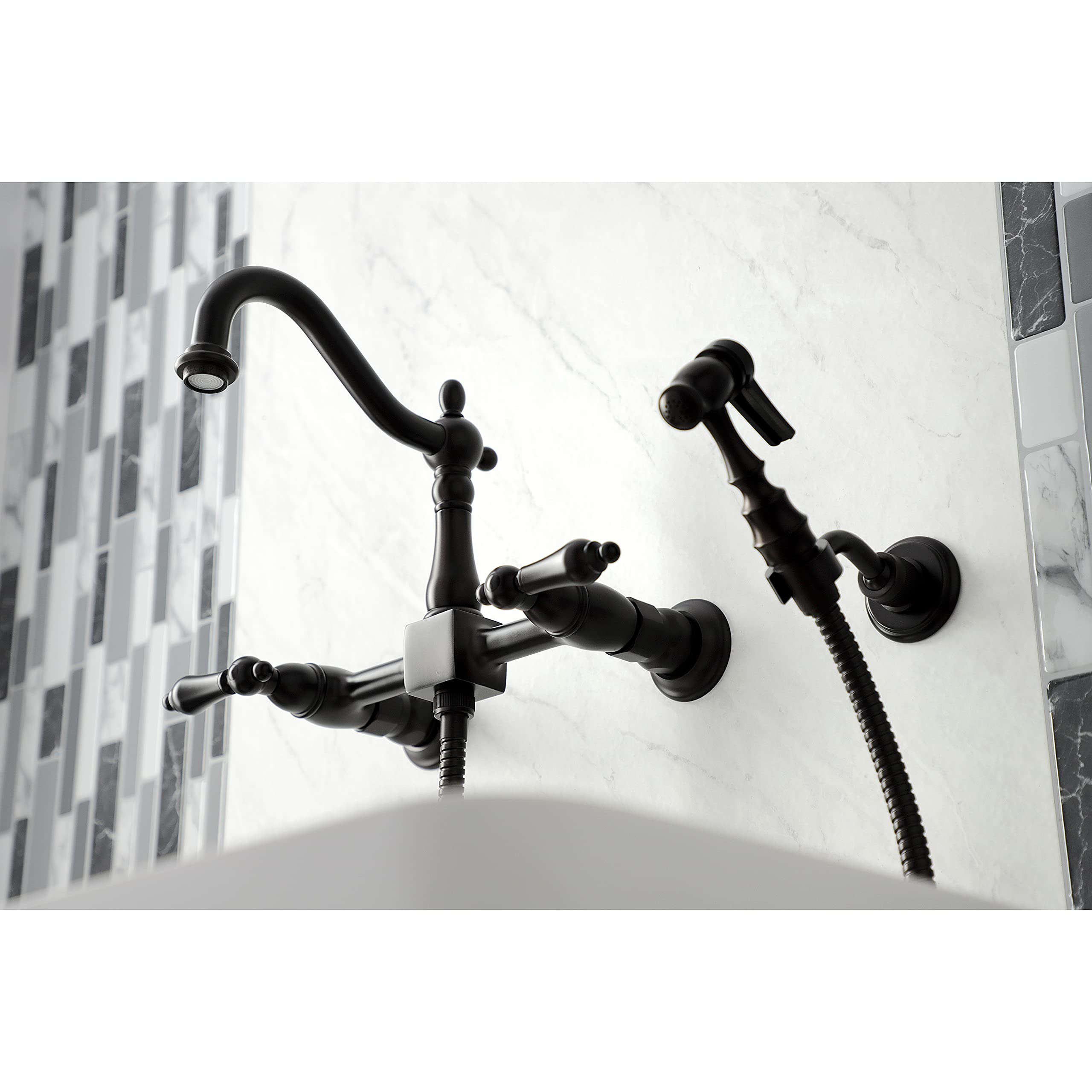 Kingston Brass KS1265ALBS Heritage Bridge Kitchen Faucet, Oil Rubbed Bronze
