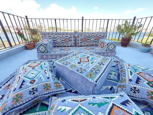 Floor Cushions, Gray Floor Sofa Seating Set, Traditional Arabic Sofa, Ottoman Couch, French Matress, Arabic Majlis, Sectional Sofa, Pouffs (Sofa Full Set)