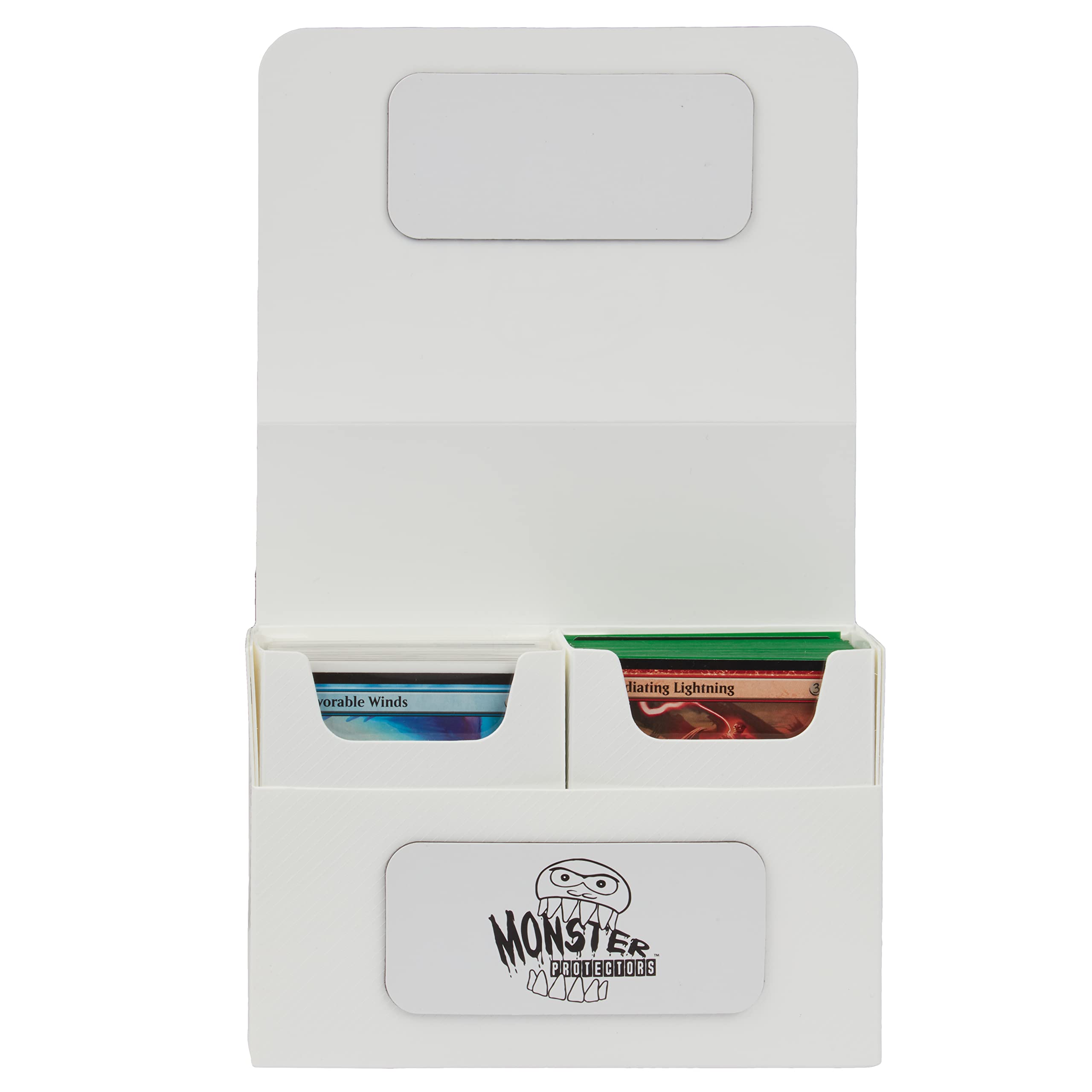 Monster Protectors Magnetic Double Deck Box - White, Holds 150 Gaming TCGs, Self-locking Closure, Compatible w Standard & Smaller Size Gaming Trading Cards, Removable Construction, Christmas Gift