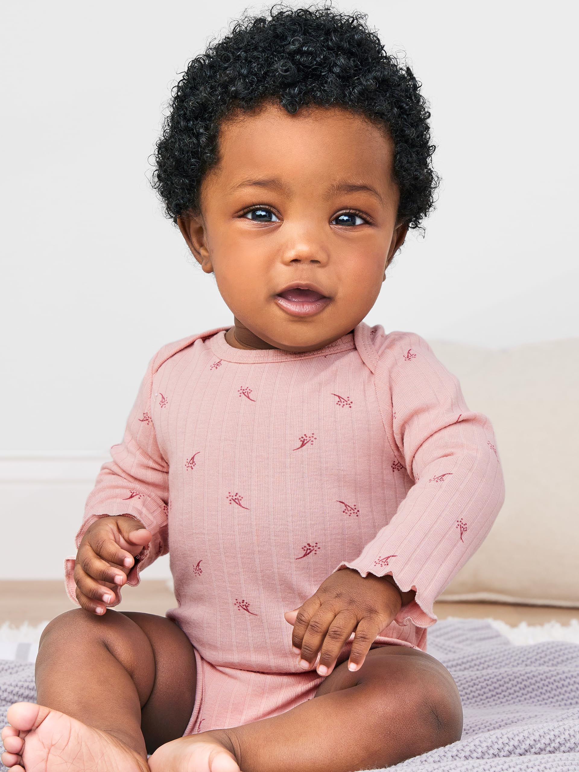 Simple Joys By Carter's Unisex Baby 4-pack Long-sleeve Pointelle Bodysuits Bodystocking, Dusty Pink/Grey/Light Burgundy/White Floral, 3-6 Months US