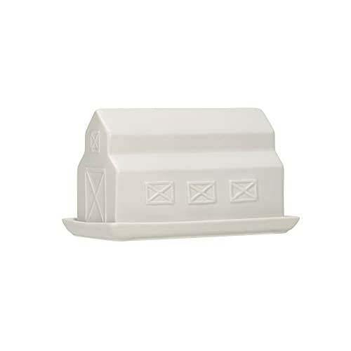 Creative Co-Op Matte Stoneware Barn Butter Dish Food Storage, 1 Pack, White