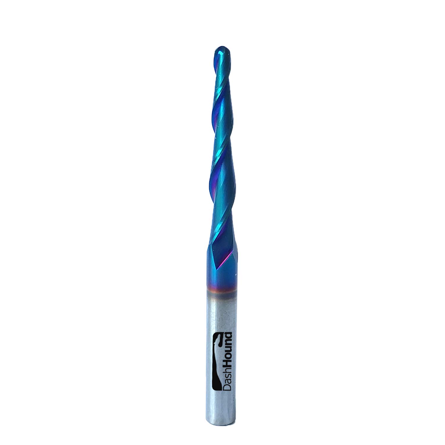 DashHound BRB224 Milling Cutters 2 Flutes Ball Nose Solid Carbide Up Cut CNC Spiral Bits NACO Coated 2D 3D Carving Router Bit 2.4Deg with 1/8 Inch Cutting Dia, 1/8"CD X 1-1/2"CL X 1/4"SD X 3"OL
