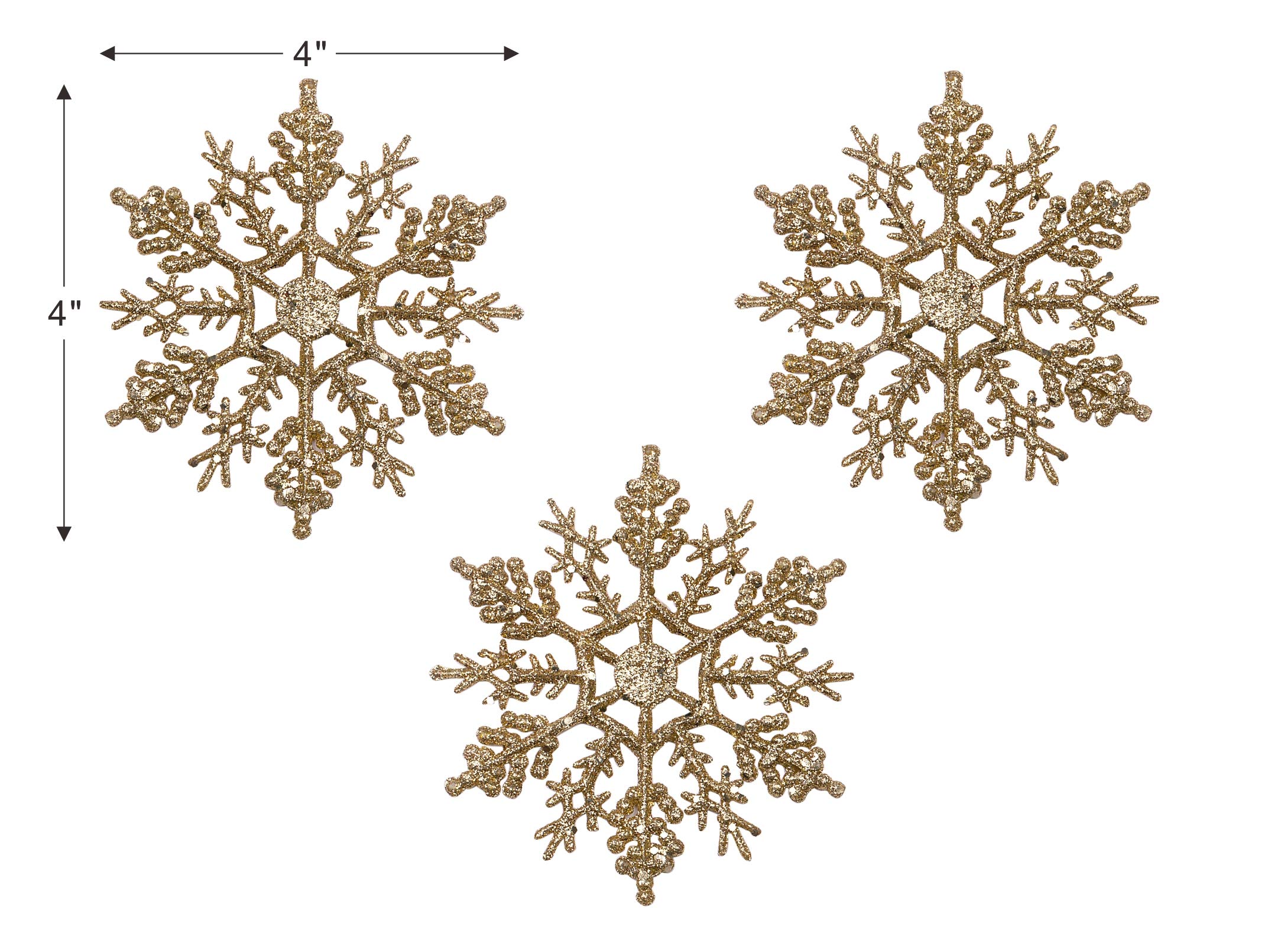 Christmas Traditions 4 inch Gold Glittered Snowflake Ornaments (Set of 28) Hanging Tree Decorations (Gold)