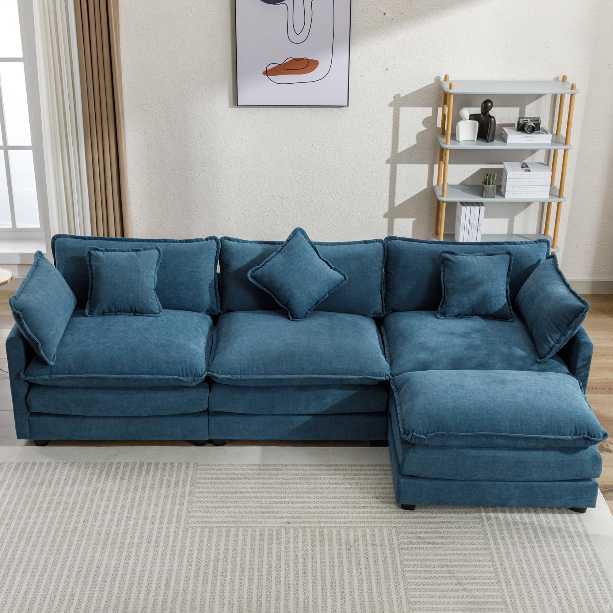 GNIXUU 111.4" Oversized Chenille L Shaped Sectional Sofa Couch, Modern Large Cloud Sectional Couch Set with Ottoman, Comfy Overstuffed Modular Sofa Sleeper for Living Room, Apartment(Gray)