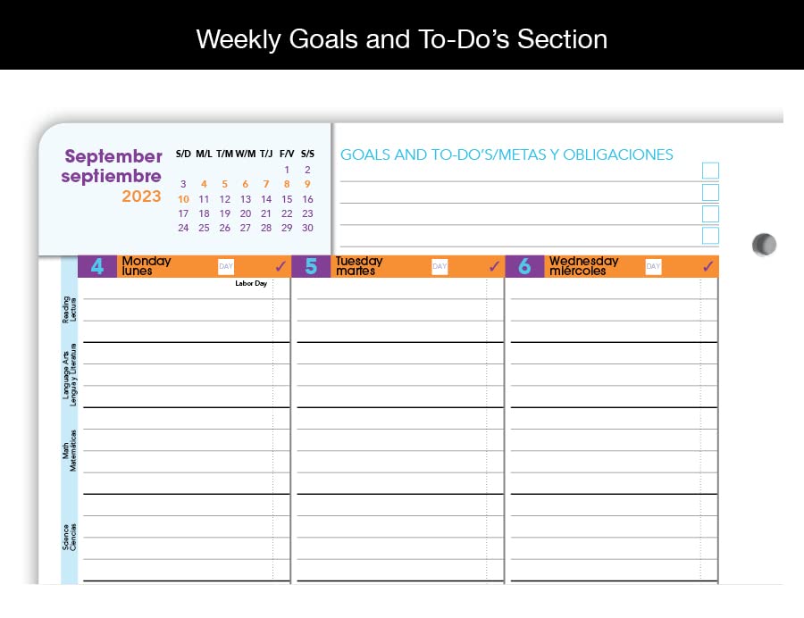 Dated Bilingual Middle High School Student Planner for the 2023-2024 Academic School Year, Large (8.5" by 11") Matrix Style Datebook with Classic Bilingual Middle Matrix Cover