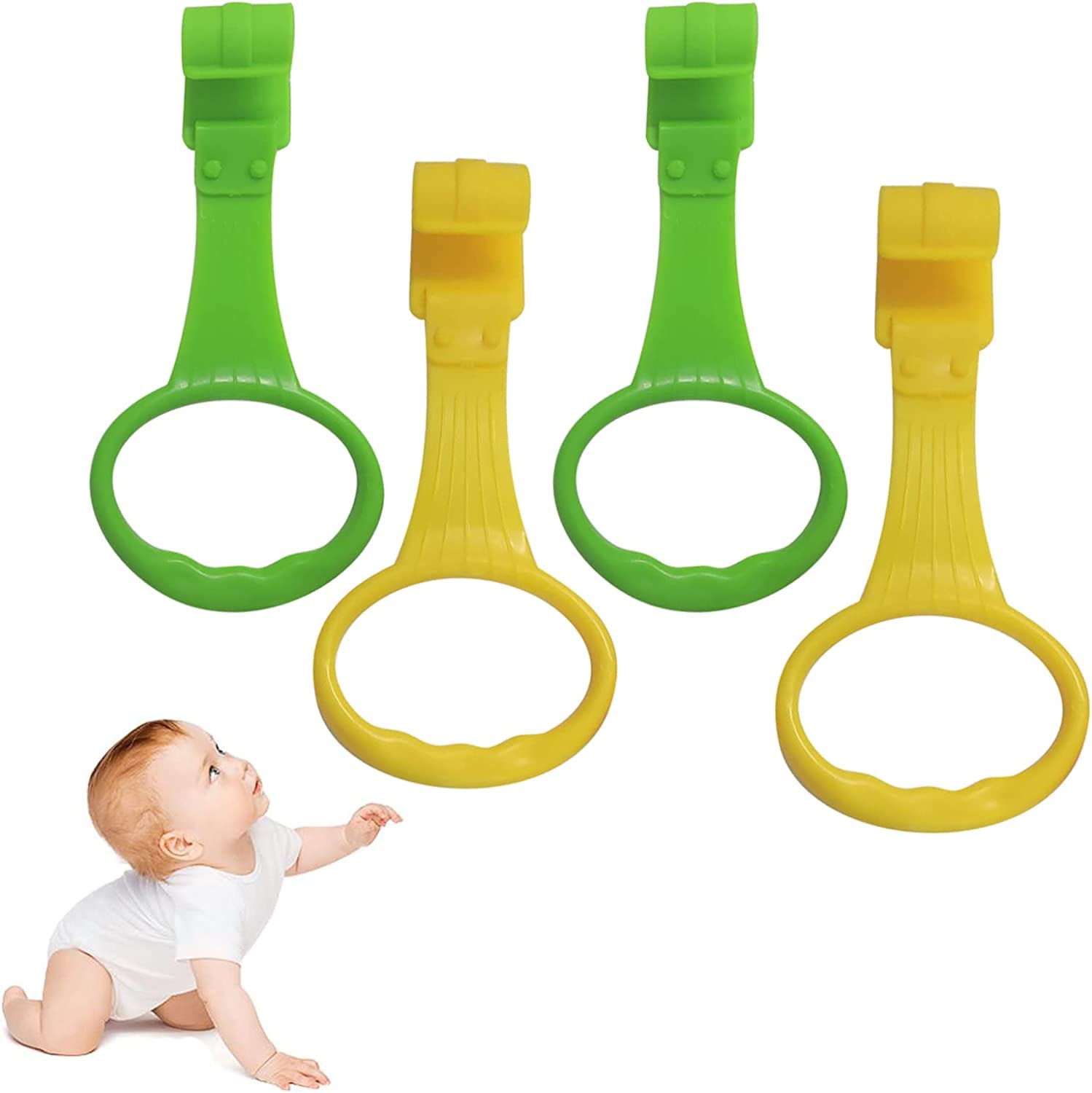 DJEDJEO 4 Pack Baby Toddler Crib Pull Ring Baby Bed Stand Up Rings Kids Walking Training Tool
