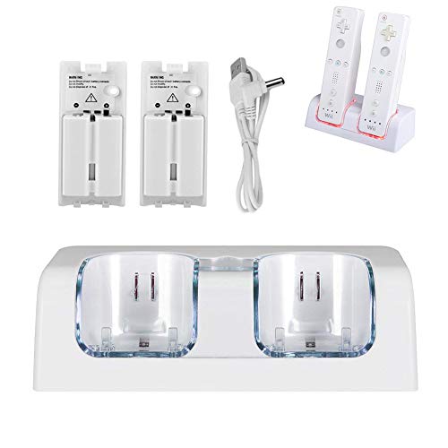 Tuboopy Wii Charging Dock Station, Wii Remote Charger Stand with 2 Rechargeable Battery & Charging Cord (White)