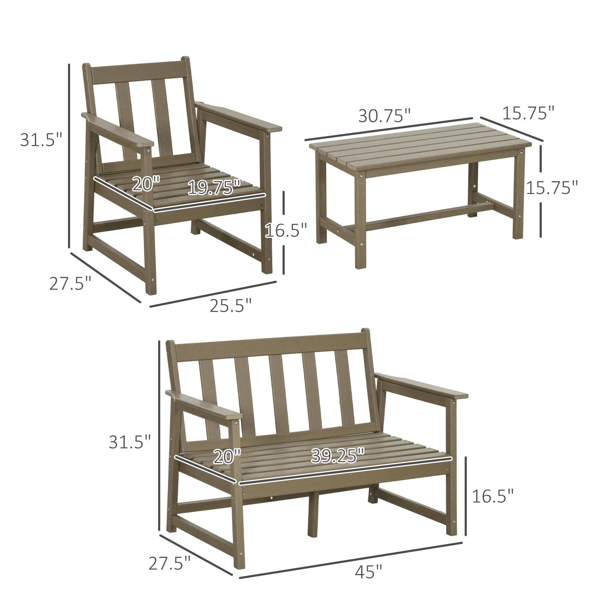 Outsunny 4 Piece Patio Furniture Set with Cushions, HDPE Conversation Sofa Set with Two Chairs, Loveseat, and Slatted Top Coffee Table, Cream White