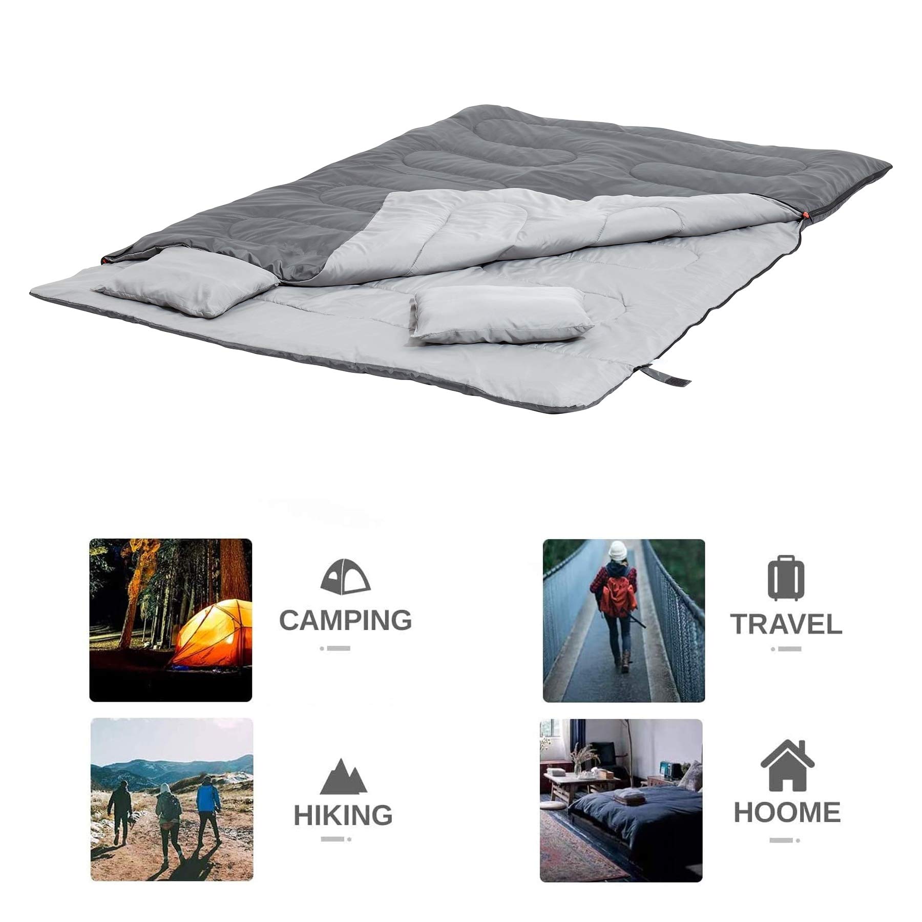 CAMEL CROWN Double Sleeping Bag - 4 Seasons Warm Cold Weather, Portable, Backpacking Hiking Camping Bag with Pillow for Camping & Adventures