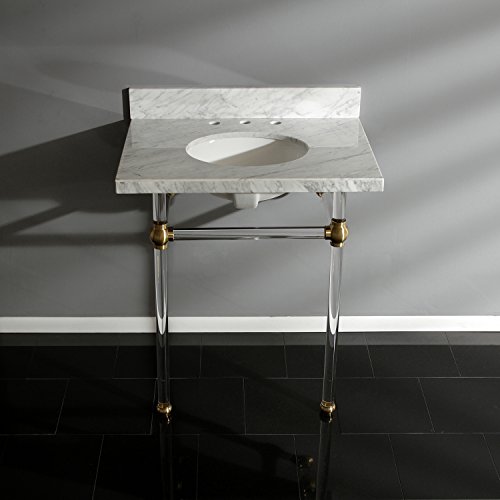 Kingston Brass Fauceture KVPB30MA7 Templeton Carrara Marble Bathroom Console Vanity with Acrylic Pedestal, Carrara Marble/Brushed Brass