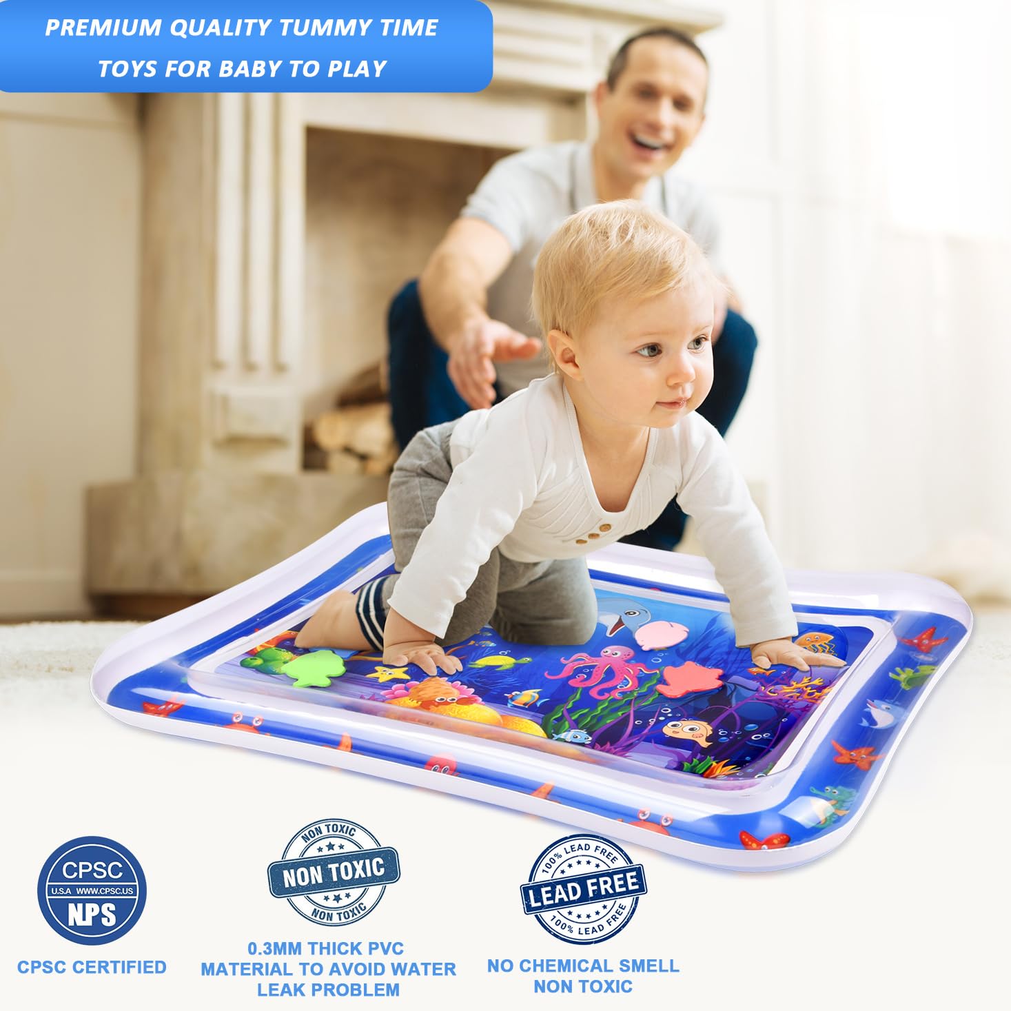 Tummy Time Water Mat Inflatable Baby Water Play Mat Fun Infant Christmas Toy Gift for 3 6 9 Month Newborn Boy Girls Sensory Development