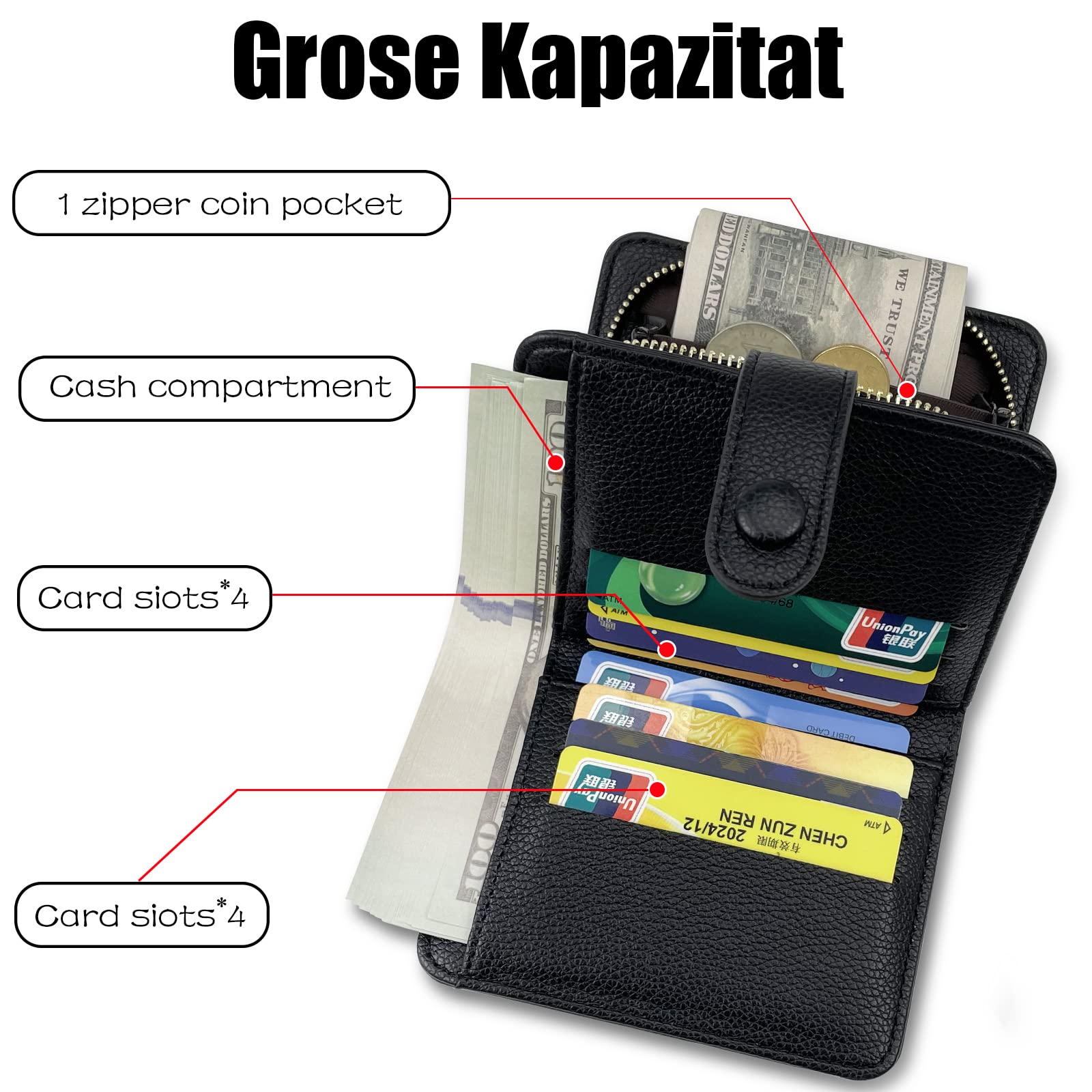 Eslcorri Small Wallet for Women, Leather Bifold Compact Wallet Ladies Mini Purse Card Holder Organizer with Zipper Coin Purse