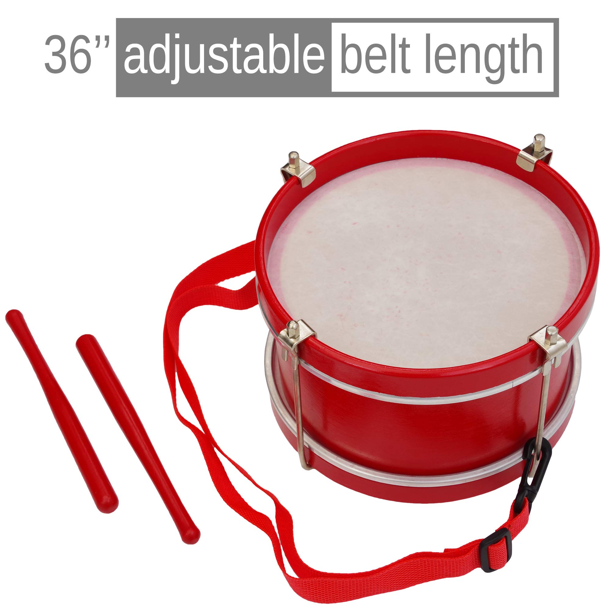 Tunable Marching Drum for Kids - Wooden Frame - Plastic Head, Wood Sticks - Adjustable Strap - 9-inch Snare Drum for Children