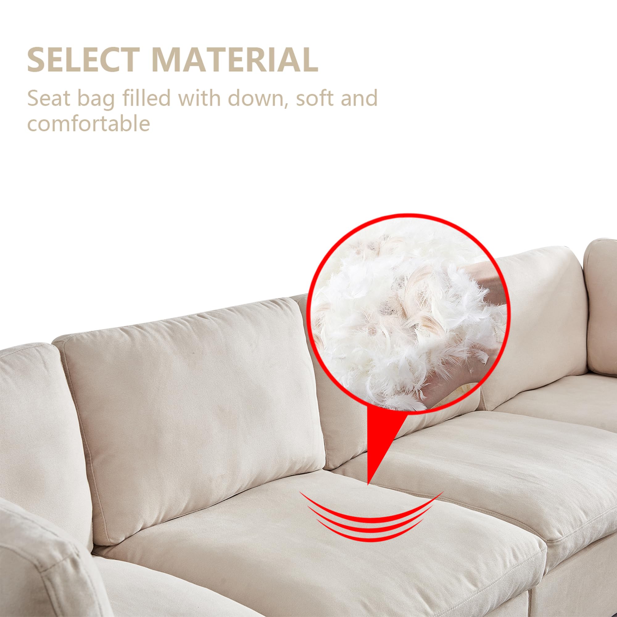 GNIXUU 99" Modular Sectional Sofa Cloud Couch with Feather Filled for Living Room, Modern Comfy Upholstered 4-Seater L-Shaped Sofa Couch with for Bedroom, Apartment, Free Combination(Beige)
