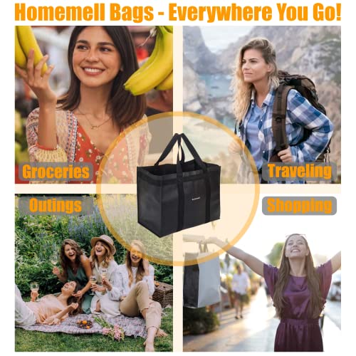 Homemell Reusable Grocery Bags Heavy Duty Foldable Shopping Bags - Extra Strength Large Size Black Collapsible Tote (10 Pack Value Bundle)