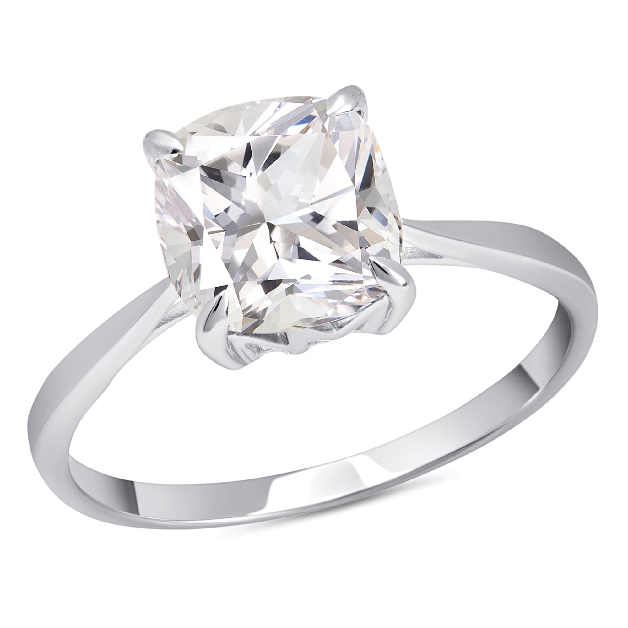 Cushion Cut Created White Sapphire Solitaire Ring for Women in 925 Sterling Silver 8 mm April Birthstone 4-Prong Setting Anniversary Ring Size 7 by Nicole Miller Fine Jewelry