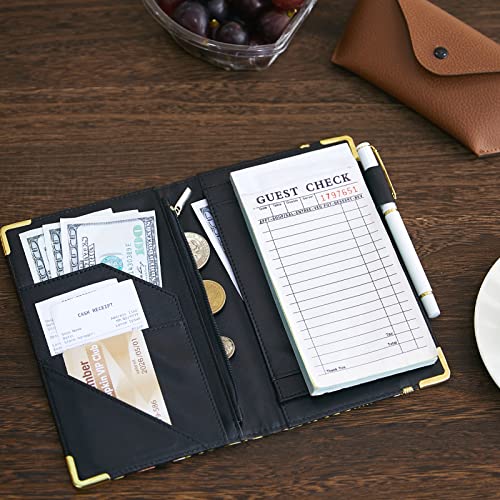 Waitress Book, Server Books for Waitress with Zipper Pocket Black Serving Waiter Book for Waitress Notepad with Money Pocket and Zipper