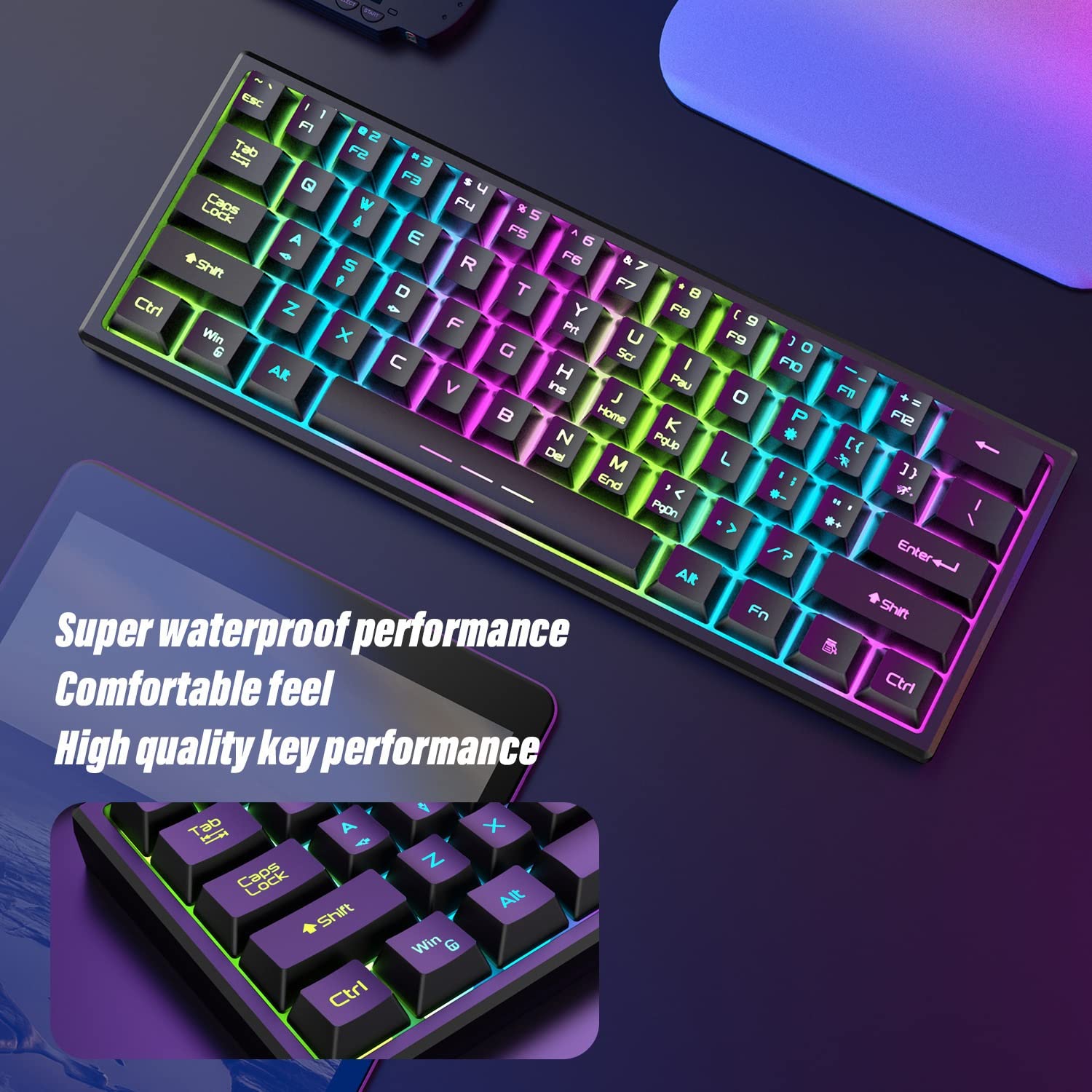 EXHNLE Gaming Keyboard and Mouse Combo, Ultra-Compact 62 Keys RGB Backlit Mini Keyboard, Lightweight Optical Mouse, RGB Wired Gaming Set for Gamer (Color : Blue)