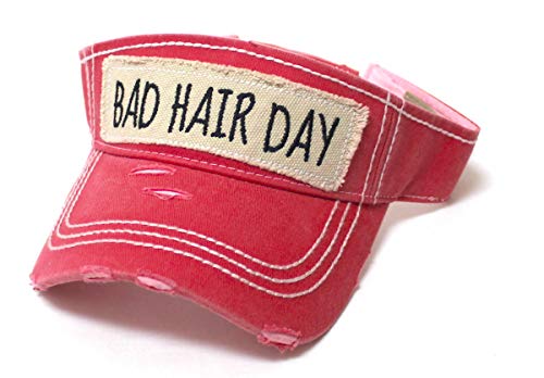CAPS 'N VINTAGE Womens Baseball Cap Bad Hair Day High Ponytail Bun Half Visor Adjustable Athletic Hat, Rose