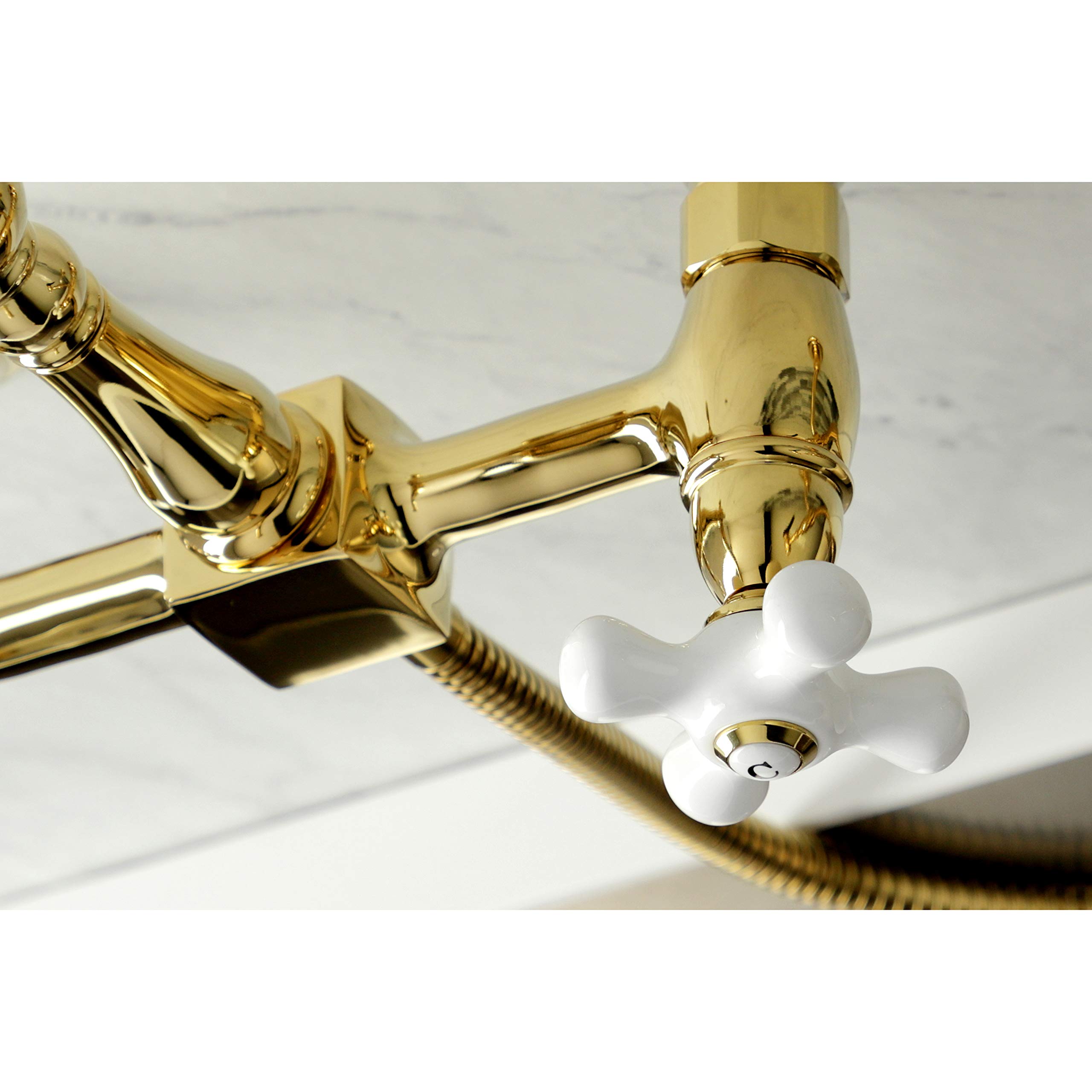 Kingston Brass KS1262PXBS Heritage Wall Mount Bridge Kitchen Faucet with Brass Sprayer, 6-9/16", Oil Rubbed Bronze