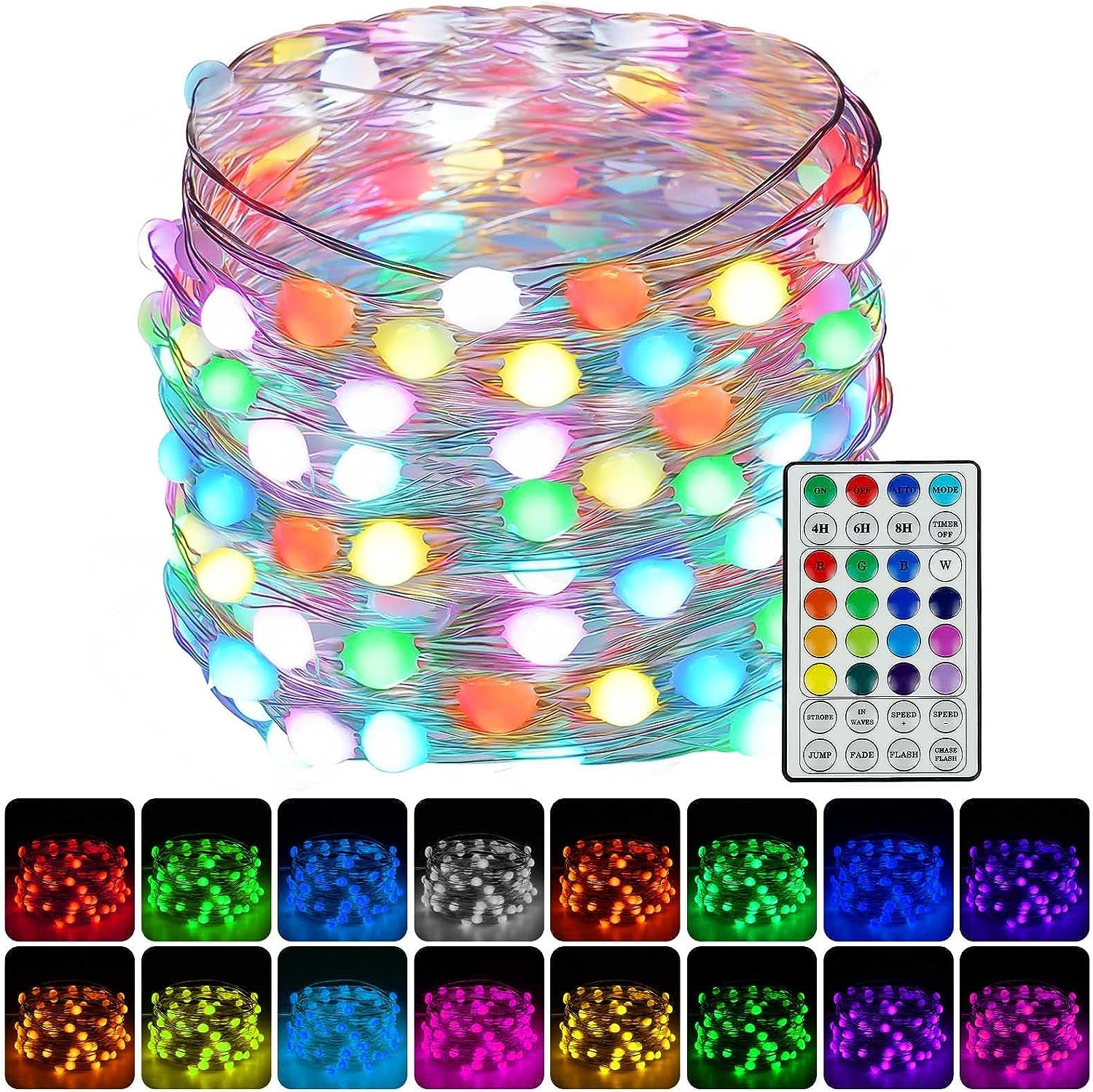 Color Changing Fairy String Lights with Remote & Timer, 33FT 100 LED Fairy Christmas Lights Outdoor Indoor Bedroom Decor, Waterproof RGB Twinkle Lights for Holiday Party Xmas Wedding Decor Garden