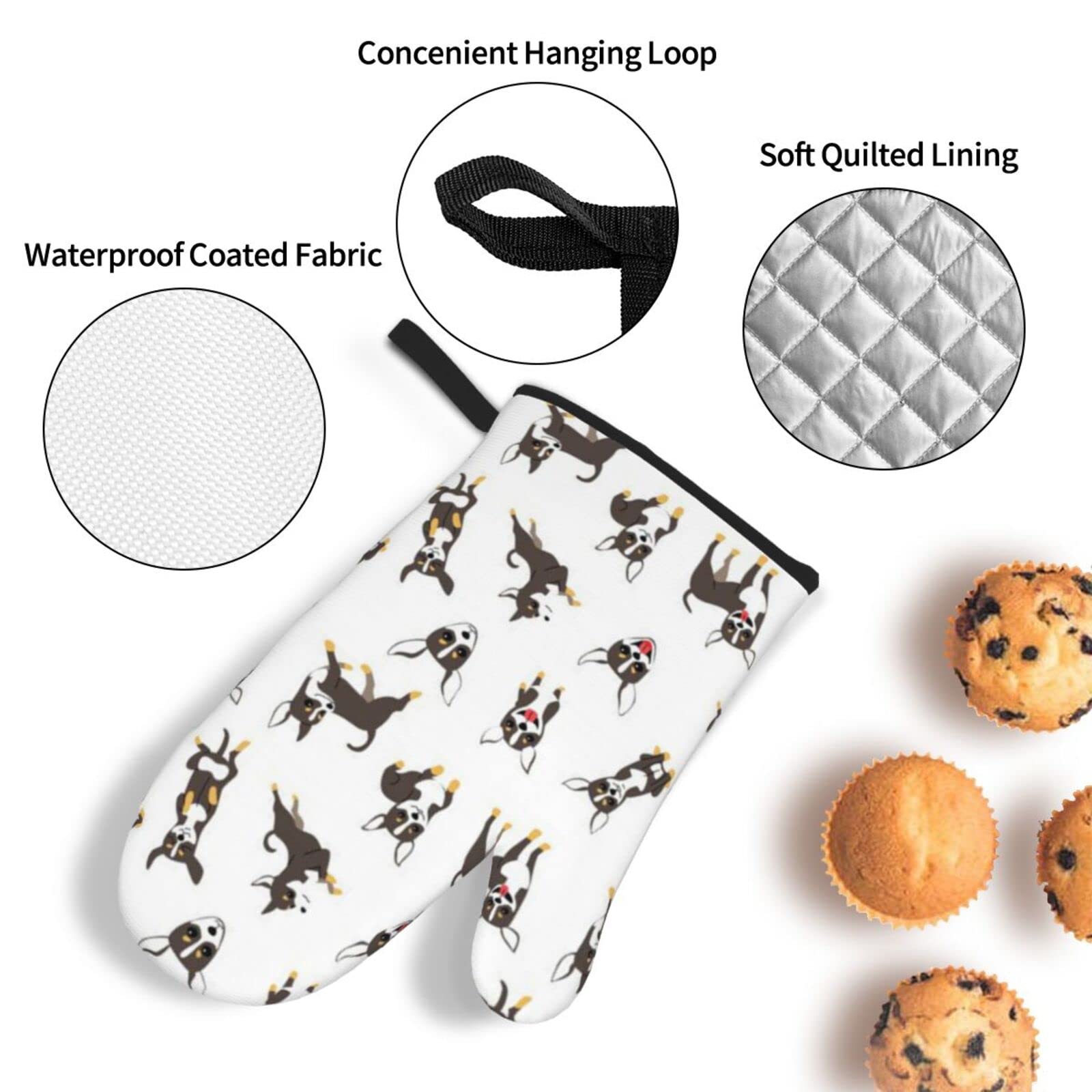 Cute Chihuahua Pattern Oven Mitts and Pot Holders Sets Kitchen Hot Pad Non-Slip Heat Resistant Waterproof Baking BBQ Cooking Gloves(4 Piece)
