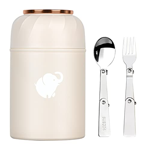 NewFation Thermos For Hot Food - 17OZ Insulated Food Container With Foldable Fork& Spoon, Leak Proof Soup Thermos For Adults, Food Thermos Portable With Handle For Office Outdoors(White)