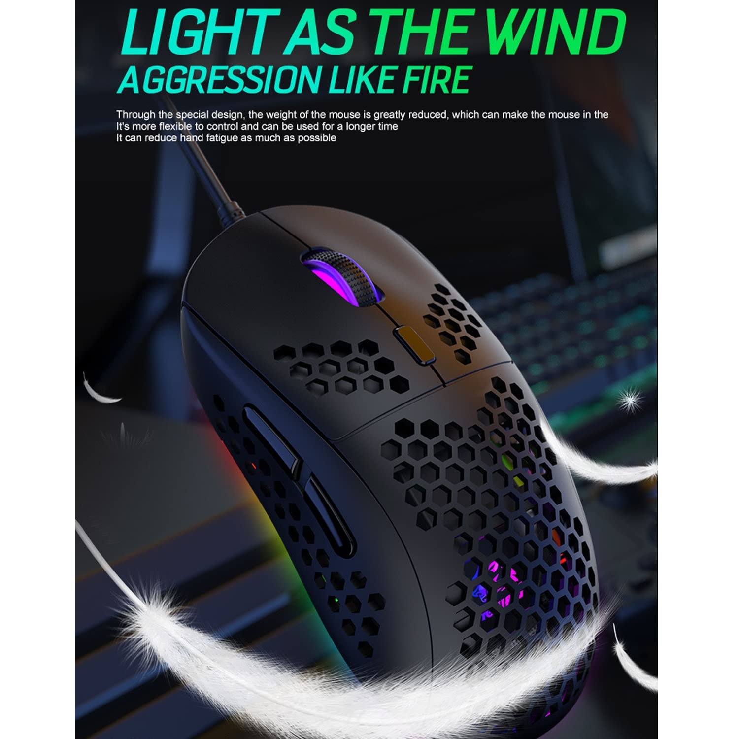 EXHNLE Gaming Keyboard and Mouse Combo Mini Portable with RGB Backlit Ergonomic 62Key Layout Mechanical Feel Honeycomb Mice for Gamer Laptop (Color : Black)