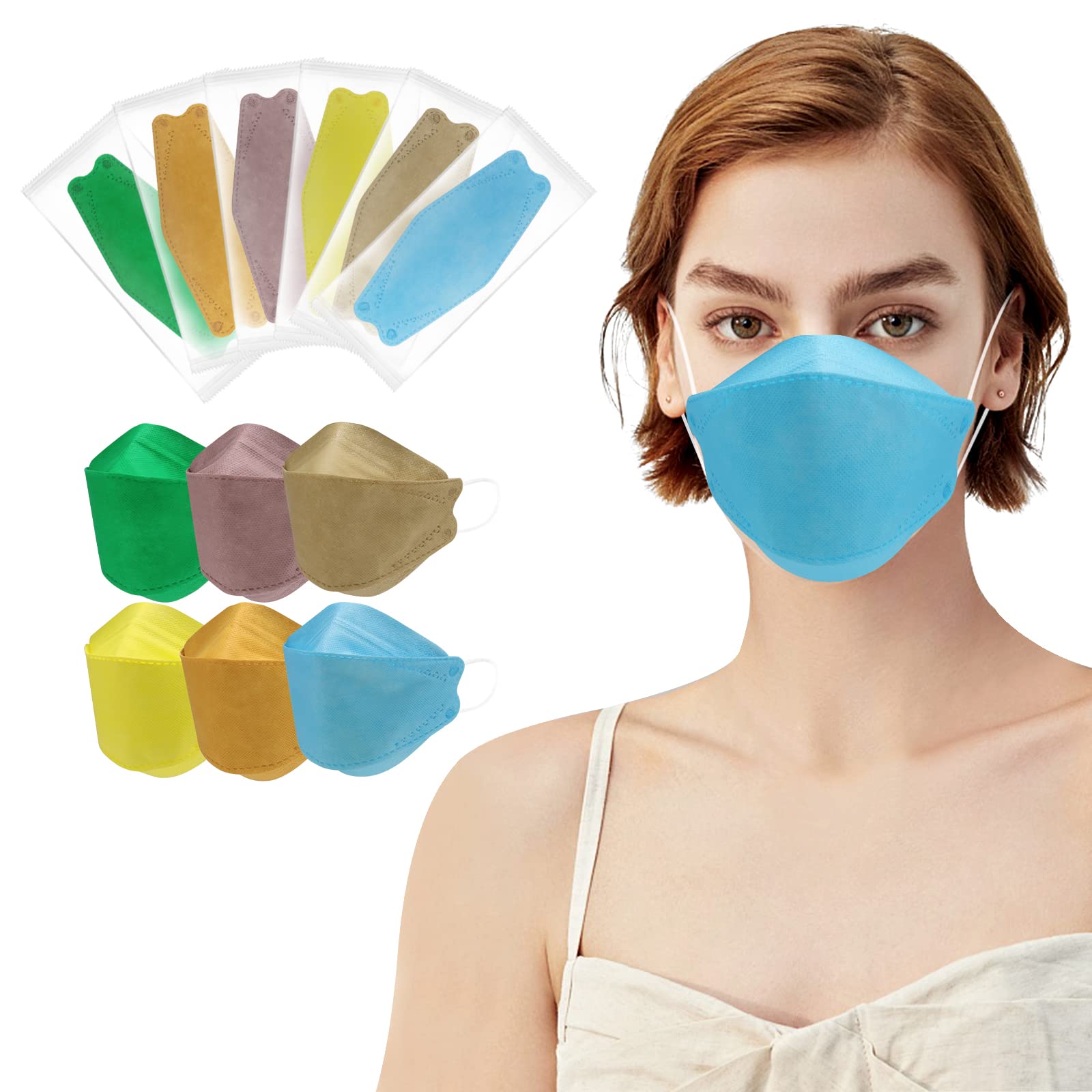 Monyus 60Pcs KF94 Multicolor Face Mask, 4-Ply Protective 3D Fish Type Mask for Adult, Individually Wrapped for Daily Use Office School Outdoor