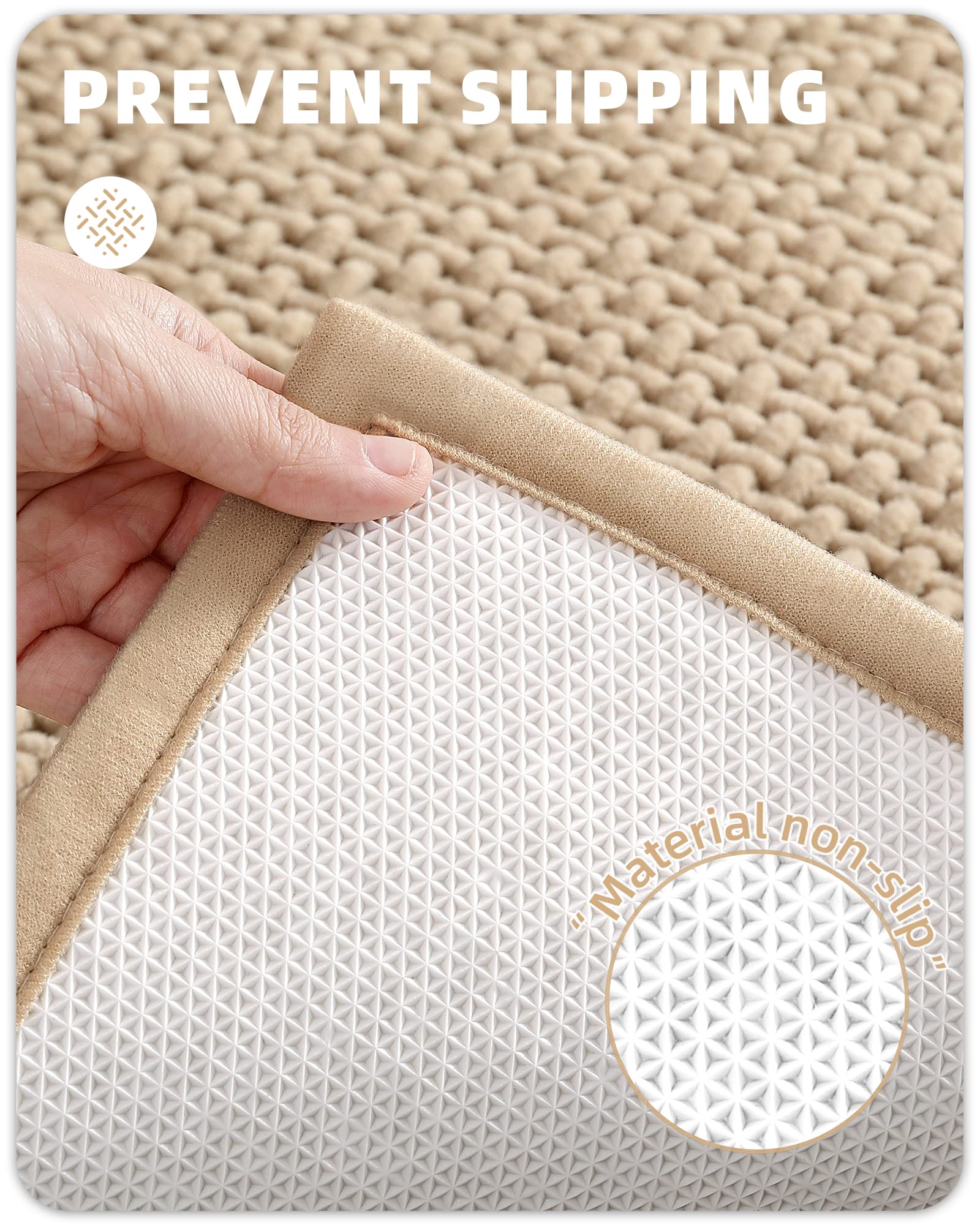 Color&Geometry Beige Chenille Bathroom Rugs- Non Slip, Absorbent, Quick Dry, Thin, Washable- 16"x24" Small Bath Mat Carpet Bath Rugs for Bathroom Floor, Shower, Sink, Vanity