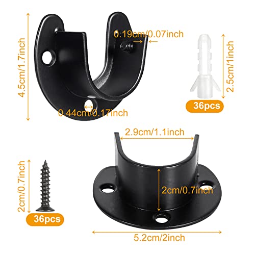 JMIATRY 12 PCS Closet Rod Brackets 1 Inch Closet Pole Socket Metal Closet Rod Brackets Heavy Duty Closet Rod Support Bracket U-Shaped Open Black Closet Rod Holders with Screws