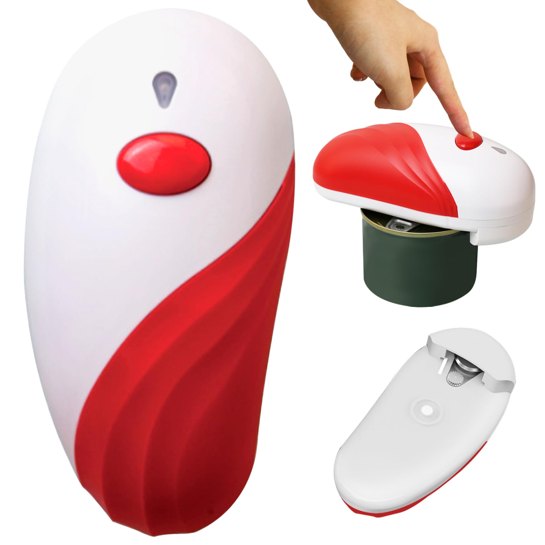 Electric Can Opener for Any Can Sizes Hand Food-Safe Automatic Can Opener Portable Battery Operated Can Openers for Seniors with Smooth Edge Red