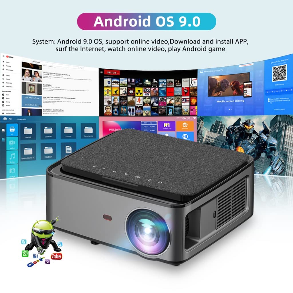 FZZDP Ga828 Full Projector Native 1920x 1080p Projetor Android 9.0 Smart Phone Video Beamer Led 3D Home Theater Cinema ( Color : Multiscreen Version )