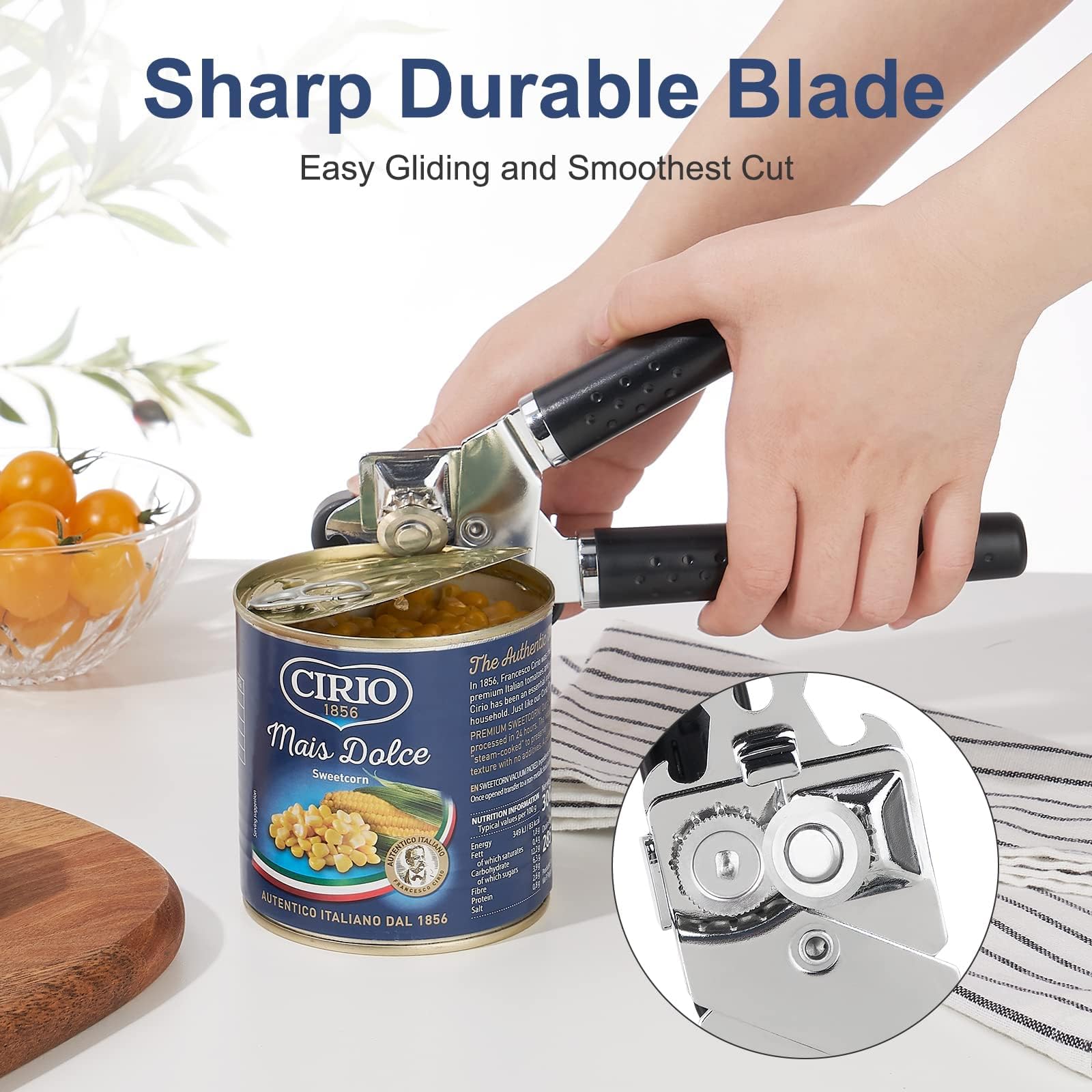 Can Opener, Manual Can Opener Kitchen Durable Stainless Steel Heavy Duty Can Openers with Anti-slip Hand Grip Ultra Sharp & Smooth Edge