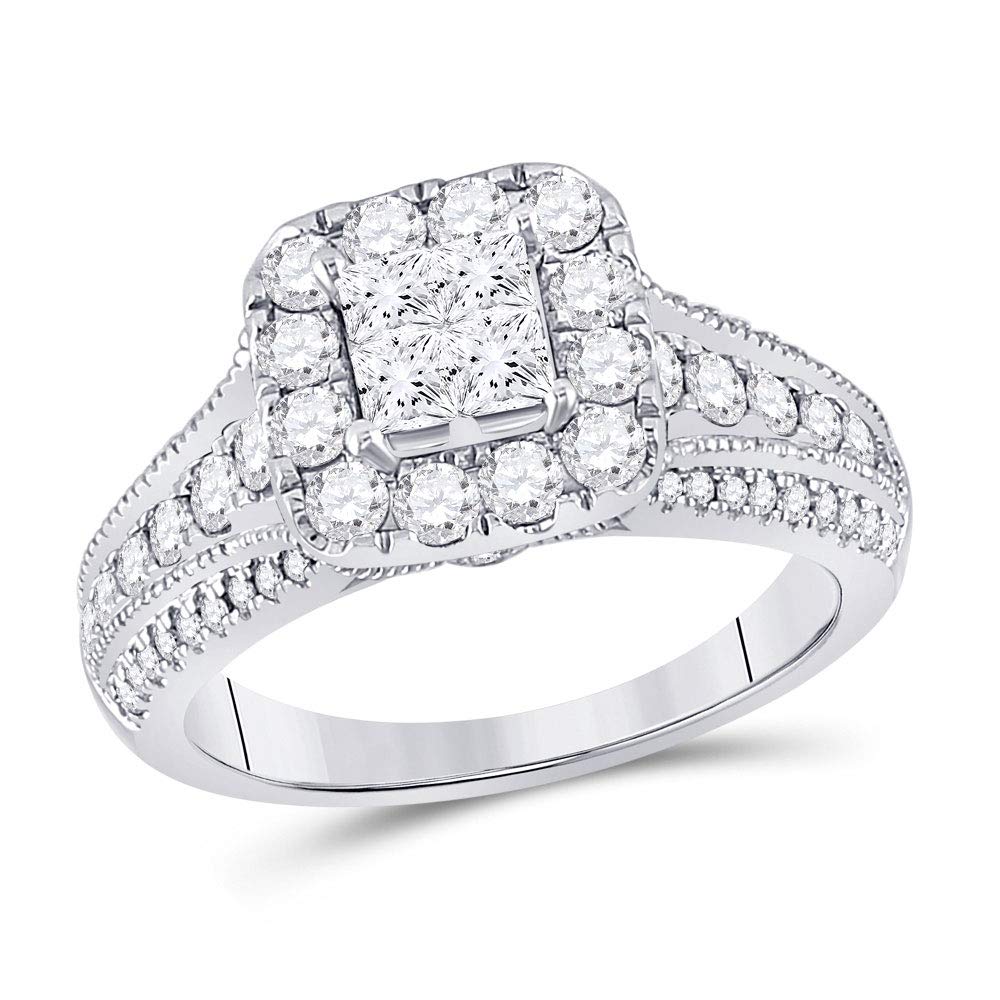 Dazzlingrock Collection 14kt White Gold Princess Diamond Halo Bridal Wedding Engagement Ring 1-1/3 Cttw