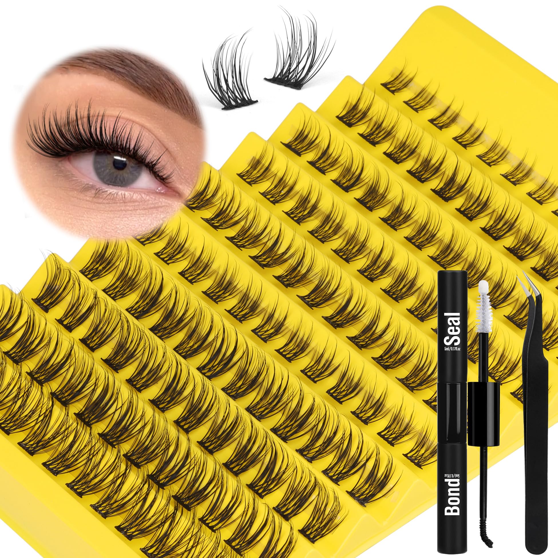 DIY Lash Extension Kit Natural Looking Cluster Lashes 120 Pcs Mixed Lengths Wispy Eyelash Clusters with Lash Bond and Seal and Eyelash Applicator Tweezers Pack by Mavphnee