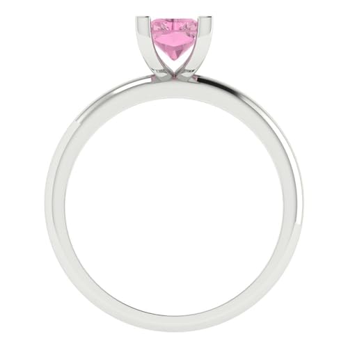 Clara Pucci 1.0 ct Emerald Cut Solitaire Pink Simulated Diamond Wedding Bridal Designer Anniversary Engagement Ring Real 14k White Gold
