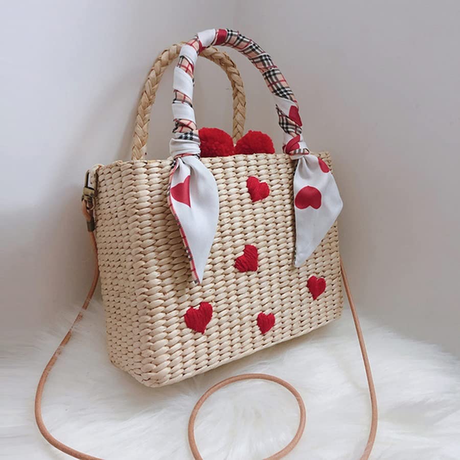DLOETT Natural Basket Handmade Bag Bridal Shower Gift for Bride to Be Engagement Purse (Color : D, Size : 17 * 21cm)