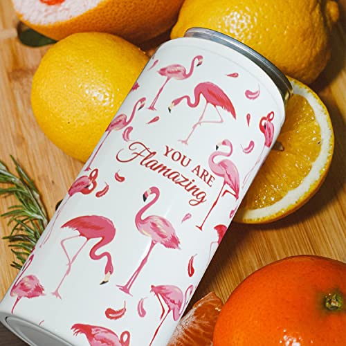 Slim Can Cooler Insulated Skinny Stainless Steel Doucle Freezable Can Cooler Sleeve Hard Seltzer 12 oz Slim Cans (Flamingo)
