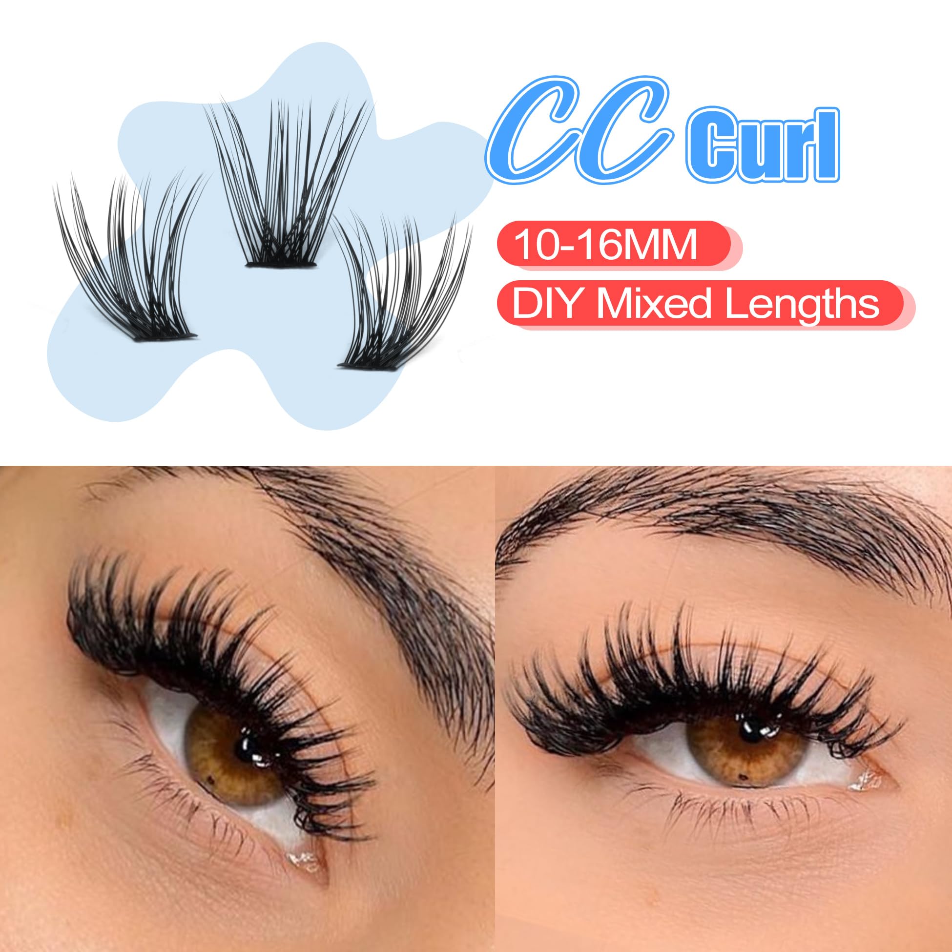 DIY Lash Extension Kit 280 Pcs Cluster Lashes Kit Wispy CC Curl Eyelash Extension Kit 10-16MM Mixed Lengths Eyelash Clusters with Lash Bond and Seal and Remover Kit by Mavphnee