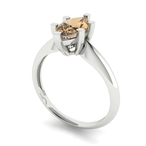 Clara Pucci 1.0 ct Marquise Cut Solitaire Brown Champagne Simulated Diamond Bridal Designer Anniversary Engagement Ring 14k White Gold