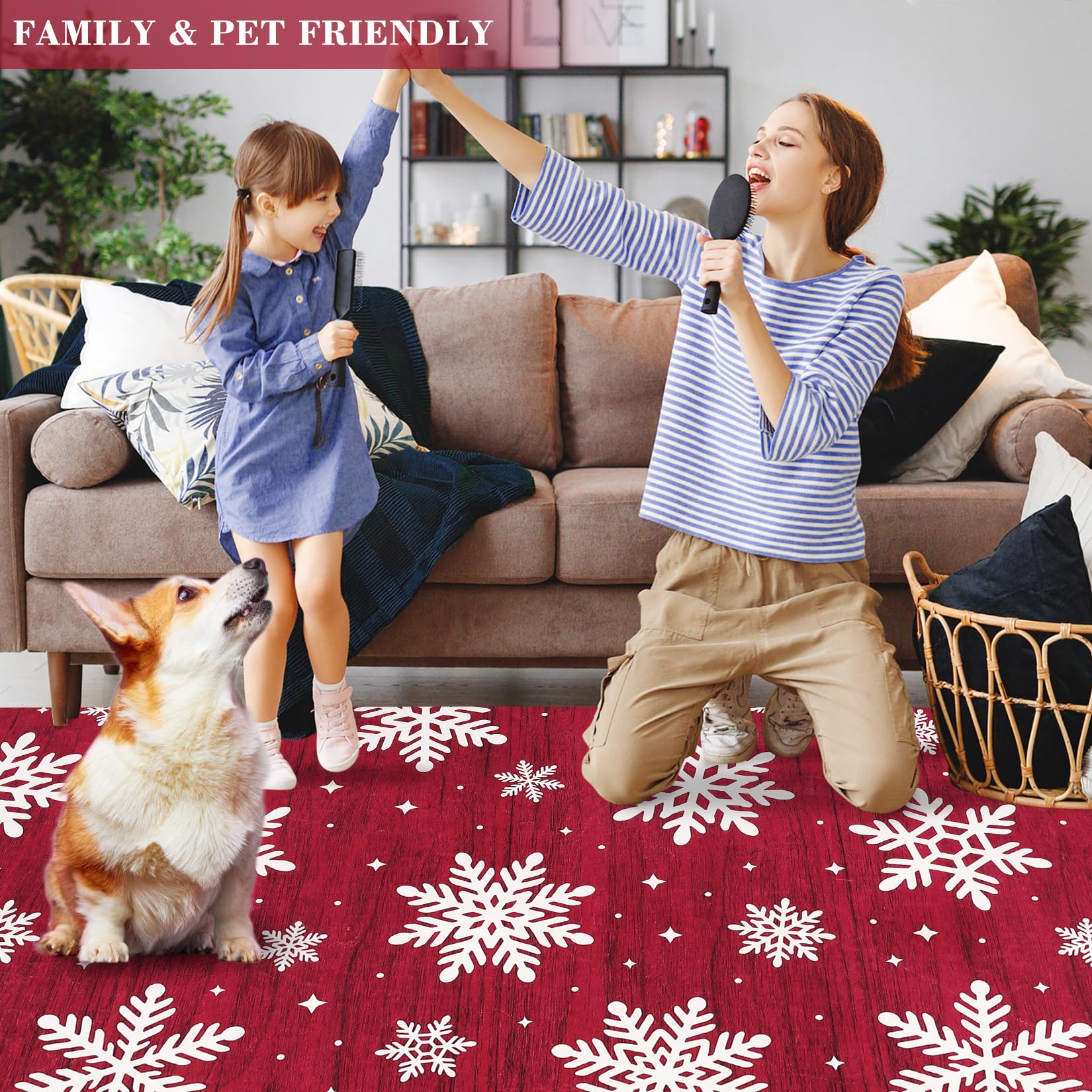GarveeHome Christmas Runner Rug 2x6 Red Hallway Rug Snowflake Xmas Runner Washable Kitchen Rug Non Slip Bathroom Rug Holiday Decor Distressed Modern Abstract Soft Carpet for Bedroom Laundry 2'x6' Red