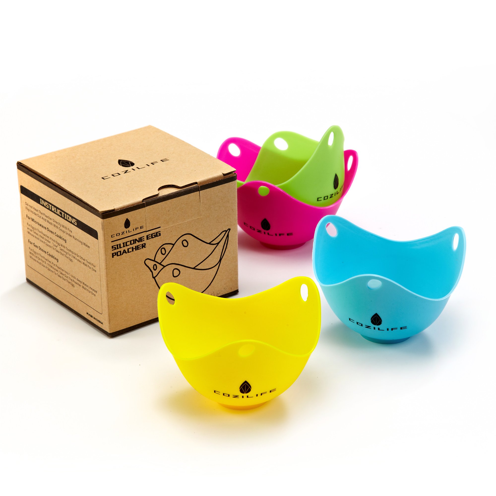 Egg Poacher β COZILIFE Silicone Egg Poaching Cups with Ring Standers, For Microwave or Stovetop Egg Cooking, Kraft Box Packing, BPA Free, Pack of 4