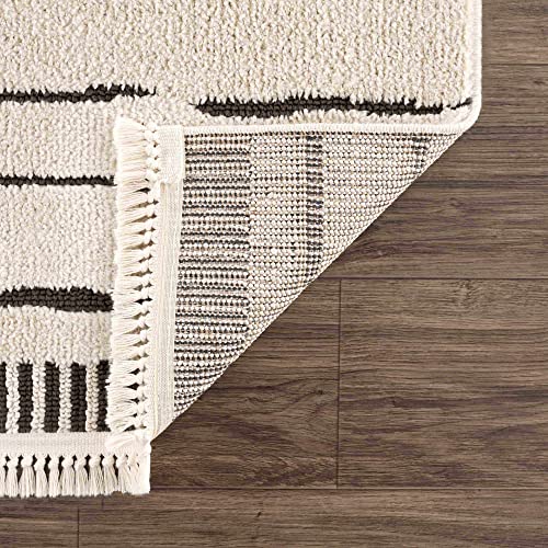 Hauteloom Munich Modern Farmhouse Living Room Bedroom Dining Room Area Rug - Casual Boho Look Carpet - Bohemian Neutral Minimalist - Bone, Cream, Beige, Black - 7'10" x 10'